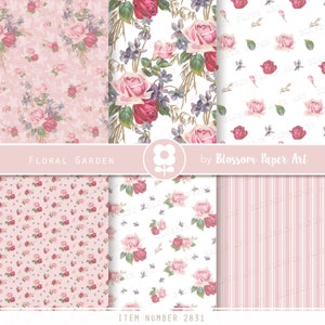 Shabby Chic Roses Digital Paper Pack: Vintage Scrapbook Paper (instant ...