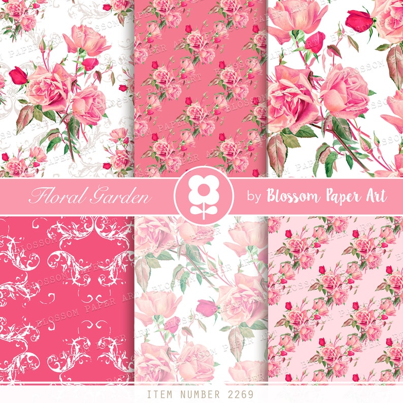 Pink Roses Digital Paper Pack: Shabby Chic Scrapbooking (digital ...