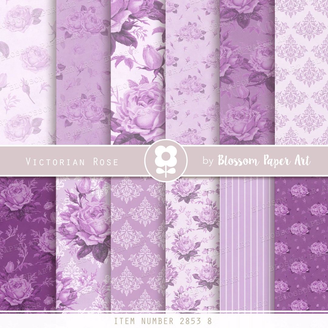 Purple Digital Paper Shabby Chic Scrapbook Paper Pack, Roses ...