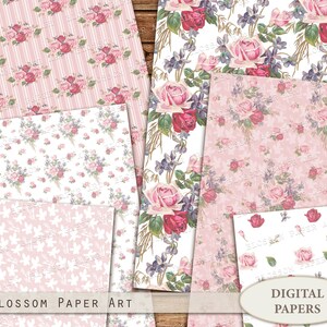 Shabby Chic Roses Digital Paper Pack: Vintage Scrapbook Paper (instant ...
