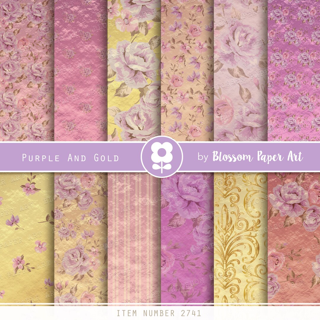 Gold Floral Digital Paper Pack, Scrapbook Paper (instant Download ...