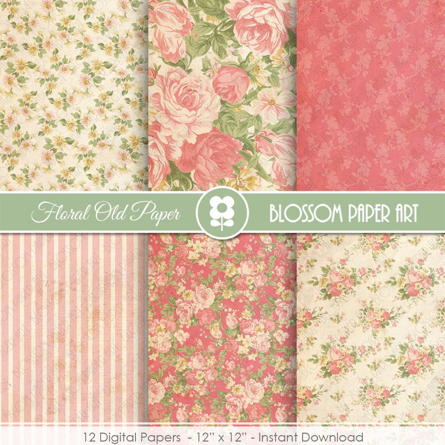 Floral Digital Paper Coral Digital Paper Pack Vintage - Etsy
