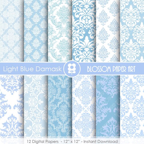 Floral Digital Paper Light Blue & Yellow Papers Scrapbooking | Etsy