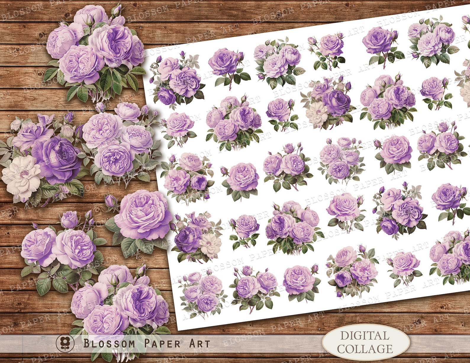 Purple Roses Collage Sheet: Printable Floral Images (digital Download ...