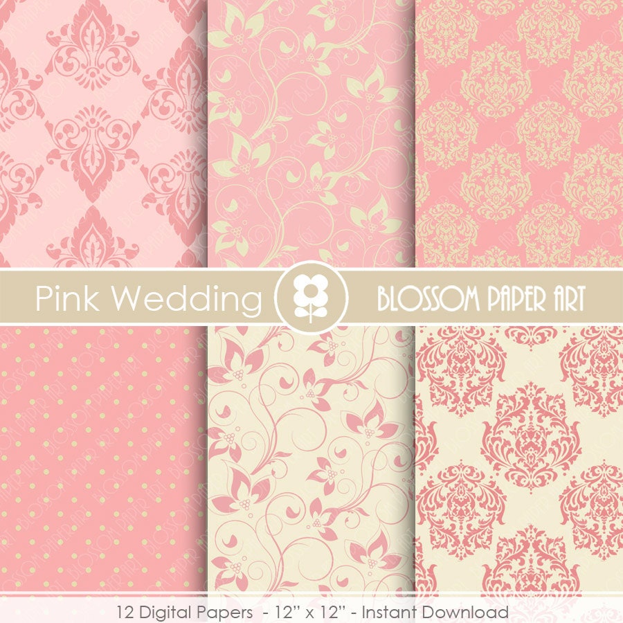 Pink Wedding Digital Paper Wedding Paper Pack Pink Damask - Etsy Canada