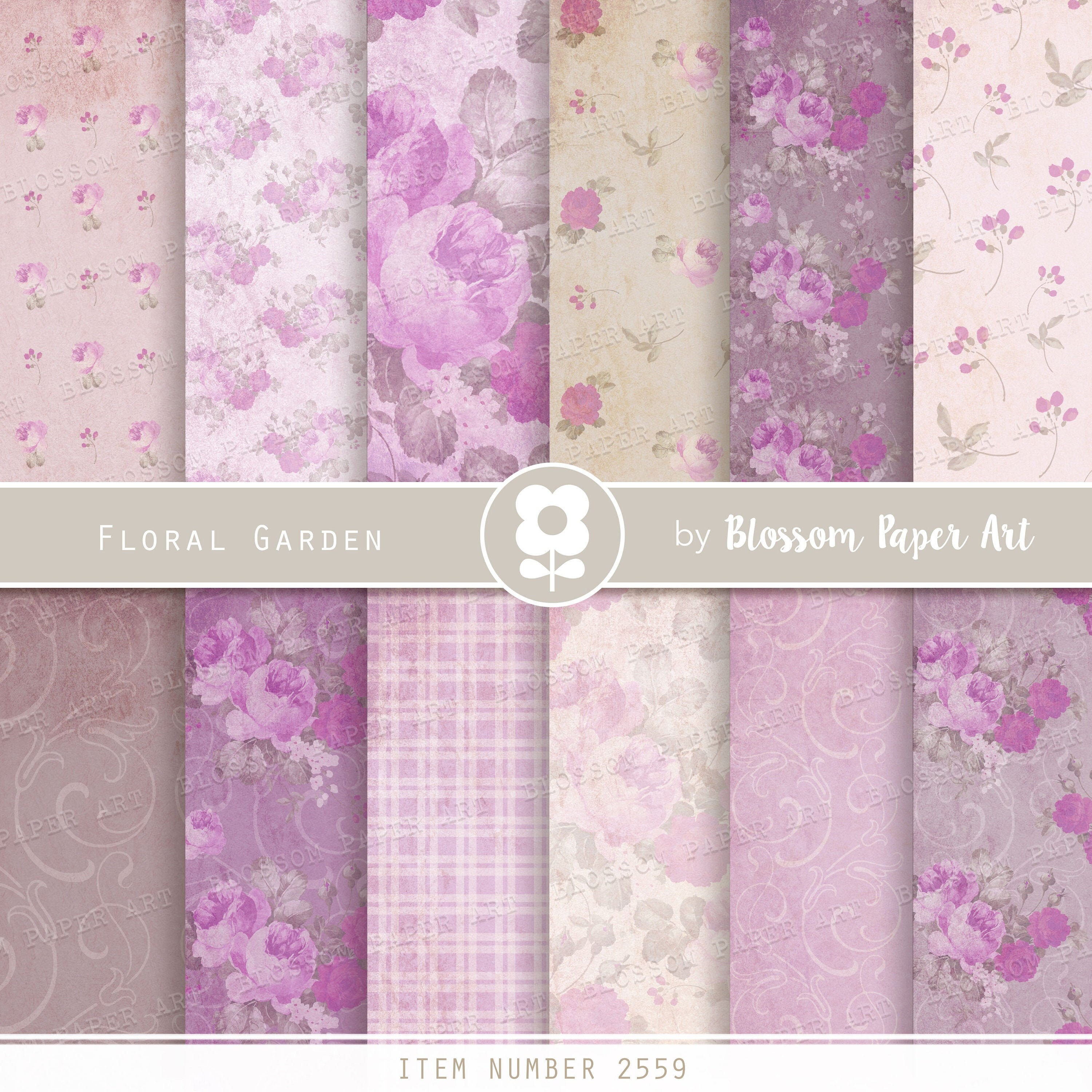 Vintage Digital Paper Floral Scrapbook Paper Purple Digital - Etsy