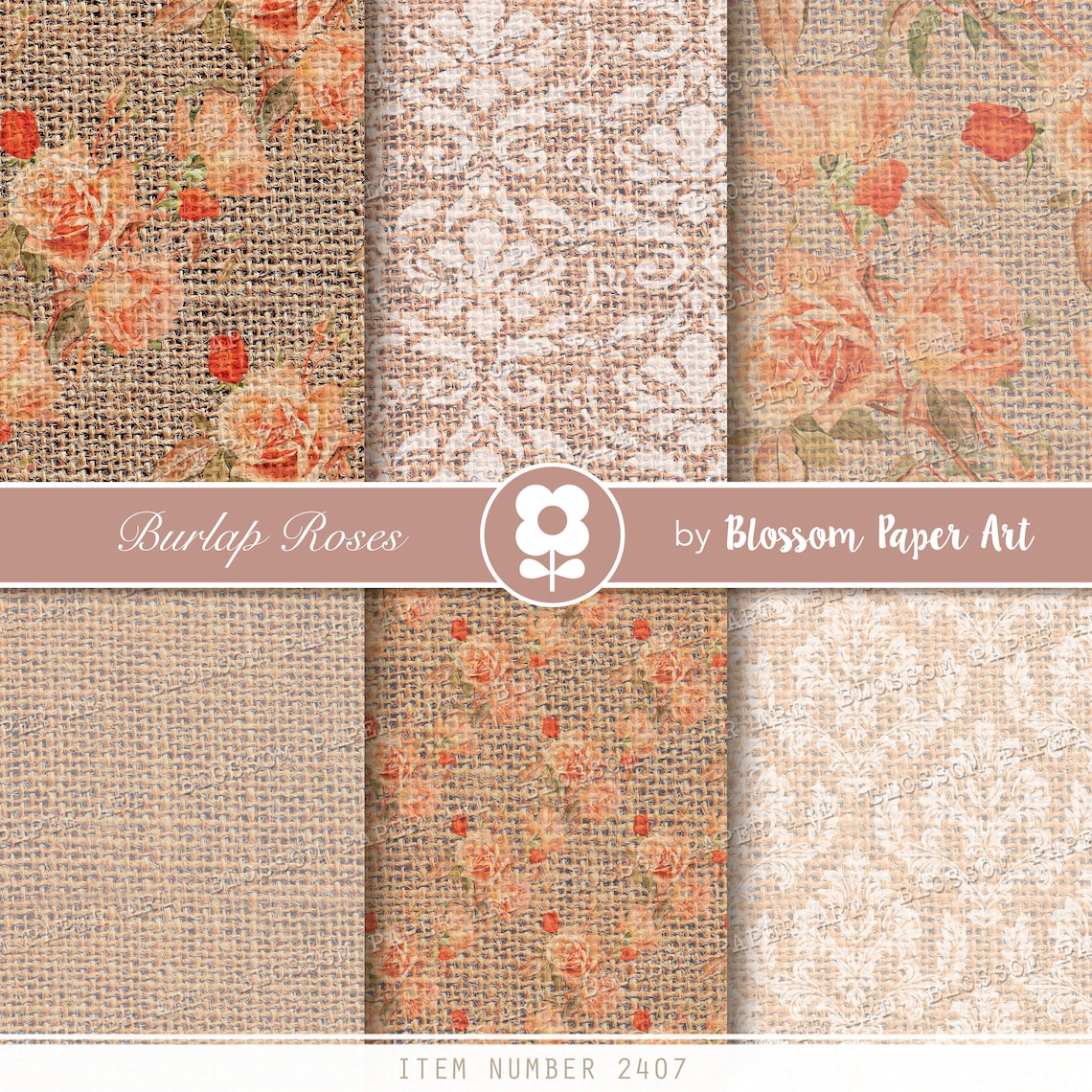 Digital Paper Floral Burlap Digital Paper Printable Collage - Etsy