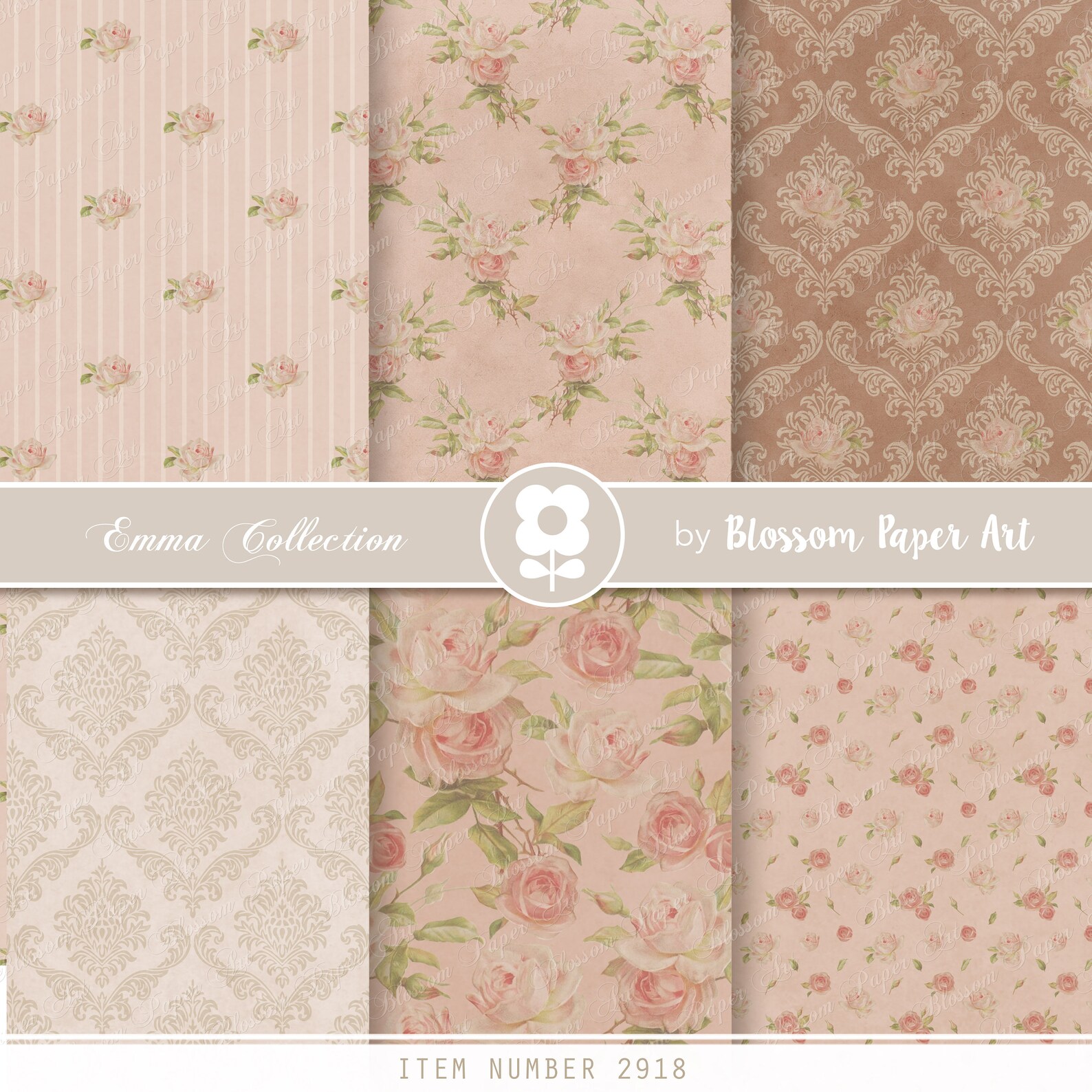 Digital Paper Shabby Chic Digital Paper Pack Roses Scrapbook - Etsy