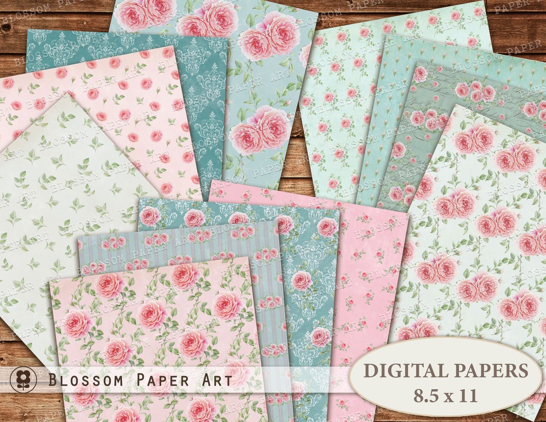 Floral Scrapbook Paper, 8.5x11 Sheet, Rose Digital Paper, Junk Journal ...