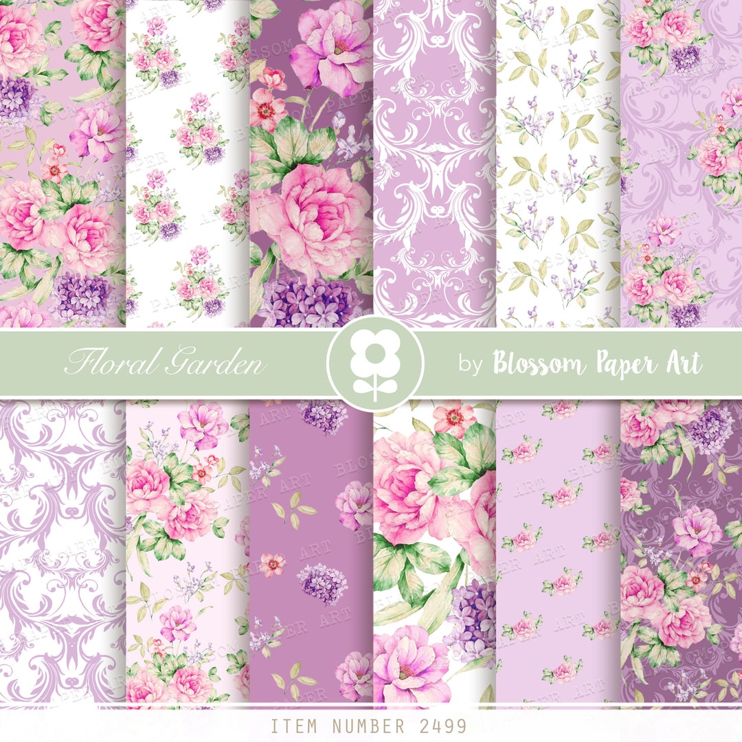 Purple Digital Paper, Floral Digital Papers, Floral Scrapbooking Paper ...