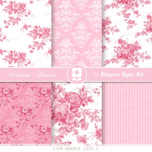 Pink Rose Digital Paper Floral Digital Paper Pack, Pink Wedding Vintage ...