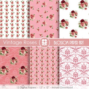 Pink Rose Digital Paper, Rose Digital Paper Pack, Pink Floral ...