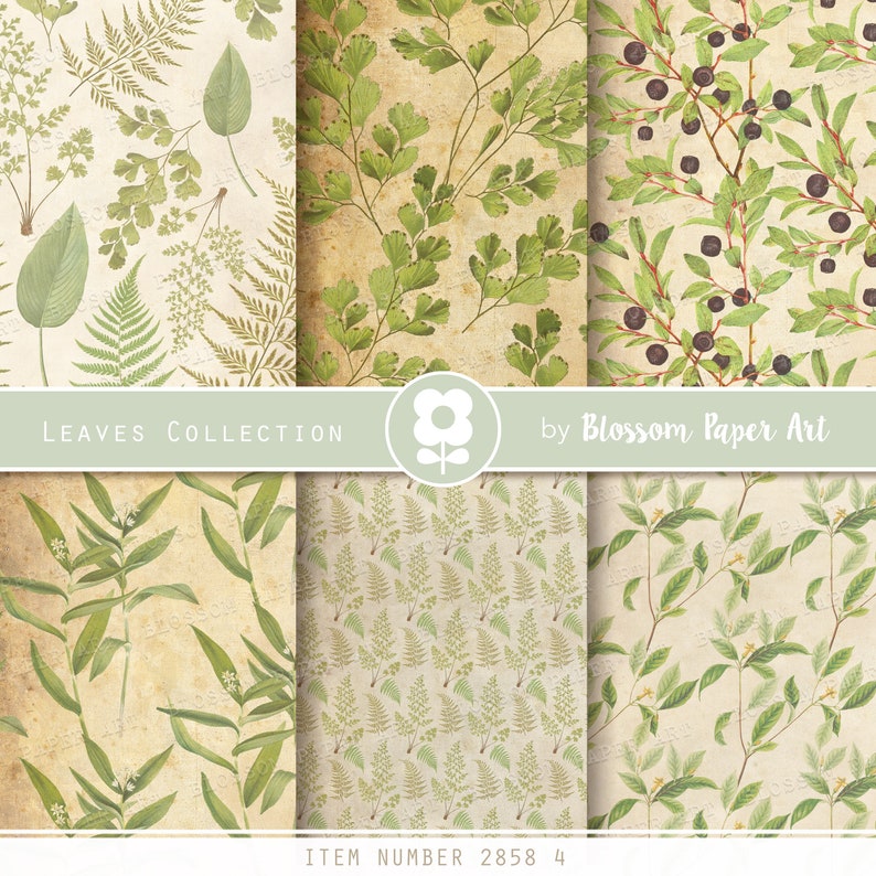 Junk Journal Paper Botanical Digital Paper Leaves Scrapbook - Etsy