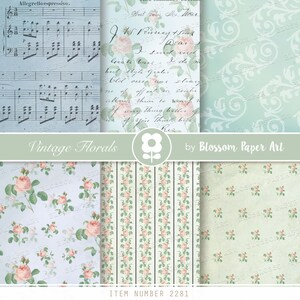 Rose Digital Paper VINTAGE Blue Floral Digital Paper Pack, Pink Roses ...