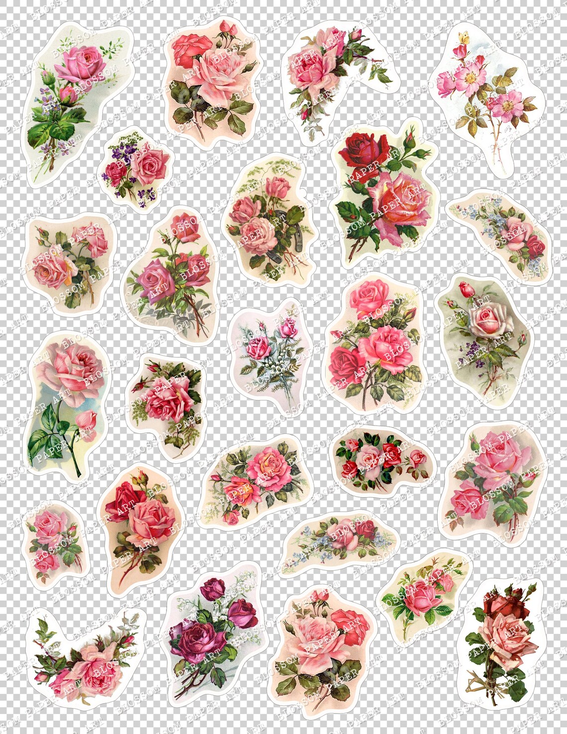 VINTAGE ROSES Printable Stickers Digital Collage Printable - Etsy