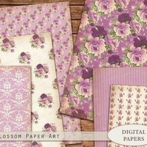 Purple Digital Papers FLORAL Digital Papers, Vintage Scrapbook Paper ...