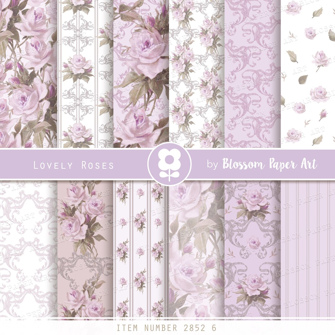 Shabby Chic Scrapbook Paper, Lilac Digital Paper, Roses Scrapbooking ...