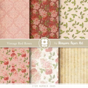 Vintage Digital Paper, Vintage Roses Scrapbook Collages Sheet, Digital ...