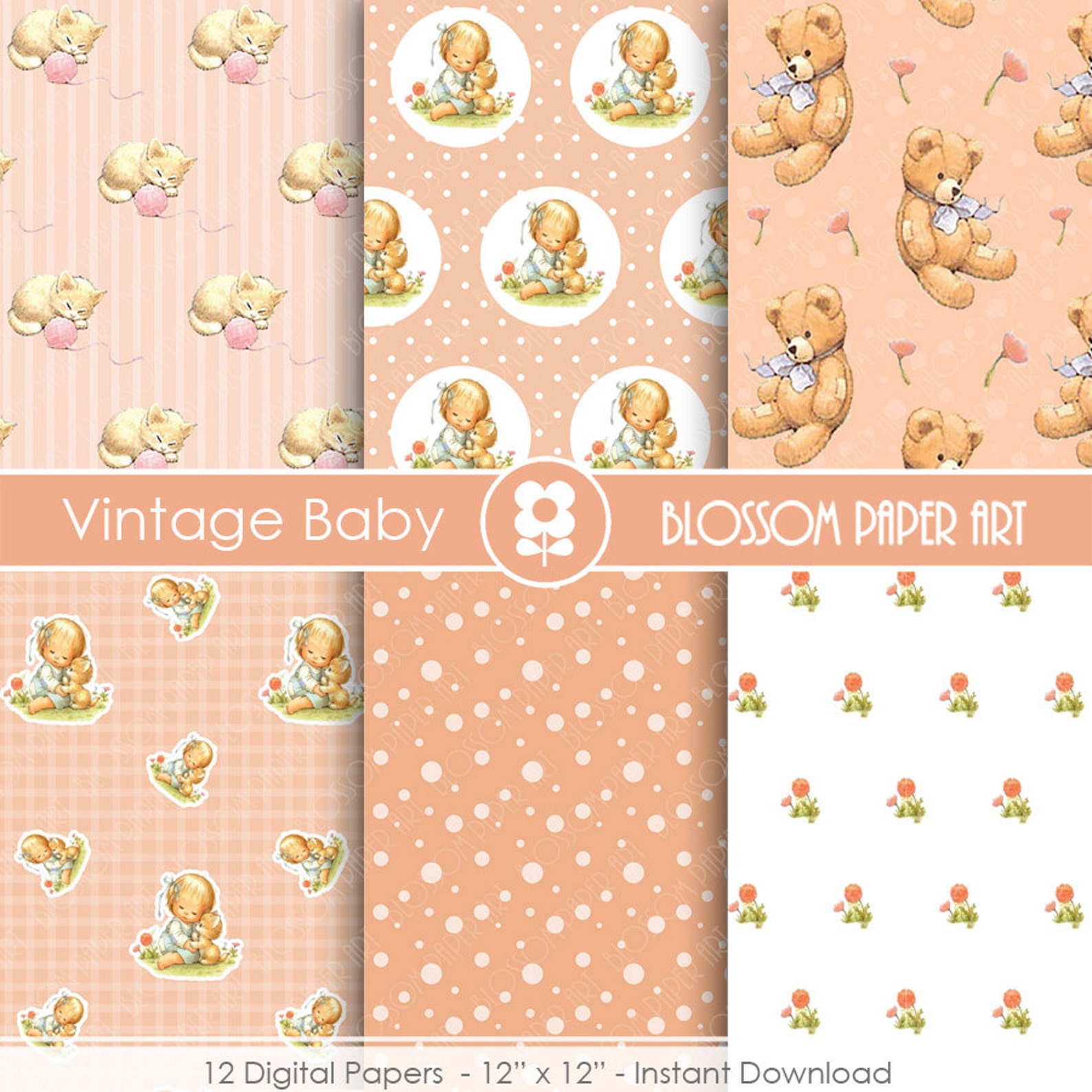 Baby Digital Paper Baby Digital Paper Pack Peach - Etsy