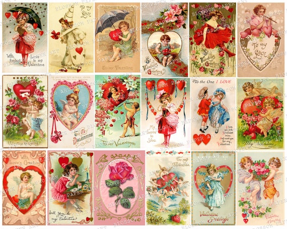 Vintage Valentine Cards Printable Postcards Vintage Ephemera Etsy