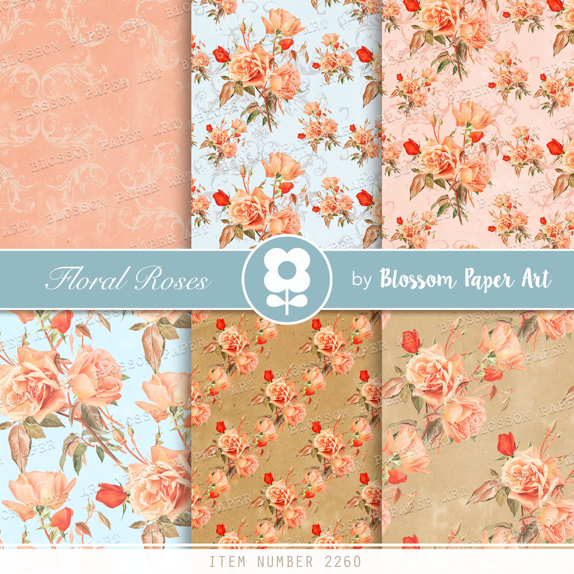 Rose Digital Paper Floral Digital Paper Pack Roses Collage | Etsy