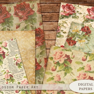 Old Paper Rose Digital Paper, Floral Digital Paper Pack, Victorian ...
