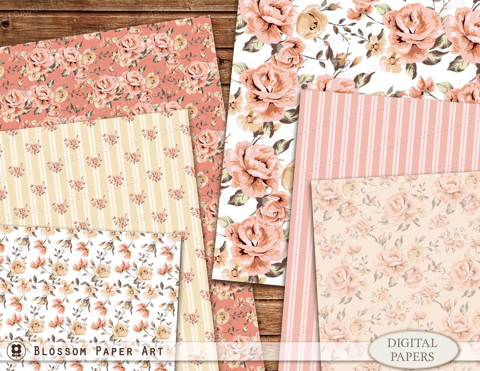 Floral Digital Paper Shabby Chic Digital Paper Pack Roses | Etsy