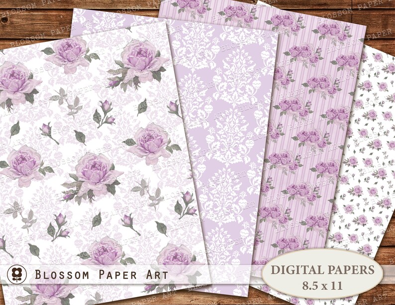 Purple Floral Digital Paper: Vintage Scrapbook Collage (digital ...