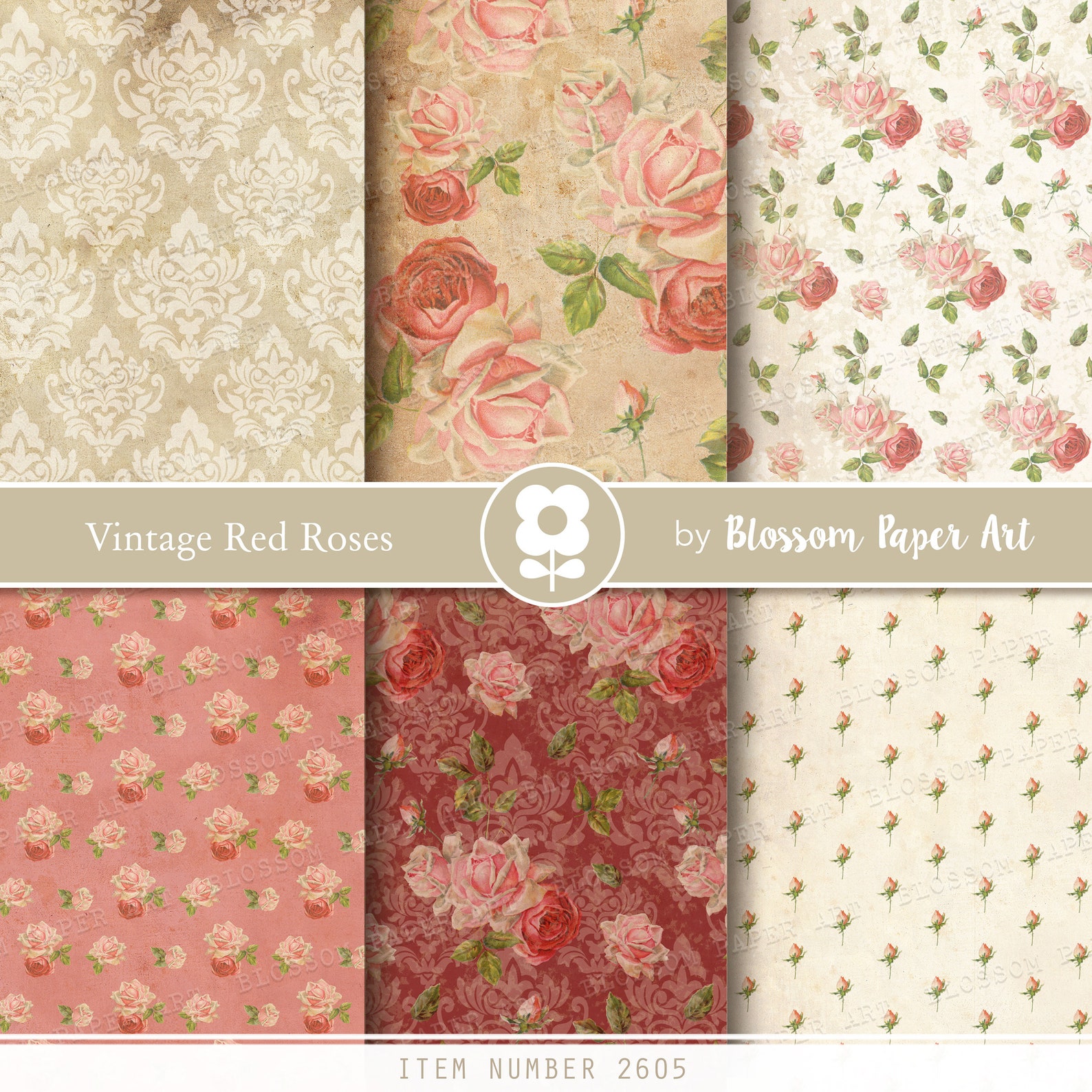 Vintage Digital Paper Vintage Roses Scrapbook Collages Sheet | Etsy