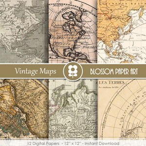 Maps Digital Paper, Maps Digital Paper Pack Old Maps Vintage ...