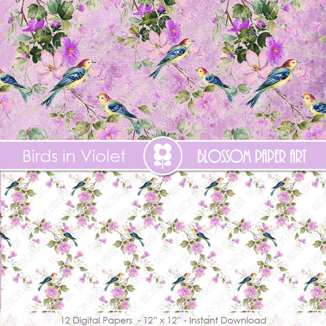 Violet Digital Paper Violet Digital Paper Pack Birds | Etsy