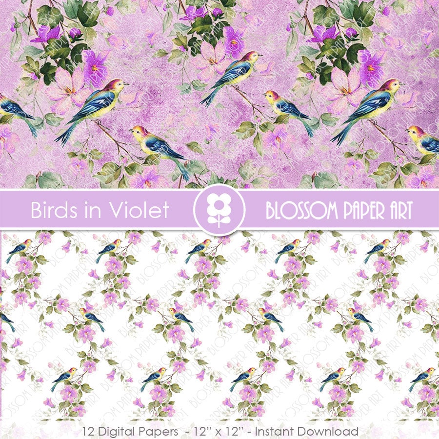 Violet Digital Paper Violet Digital Paper Pack Birds | Etsy