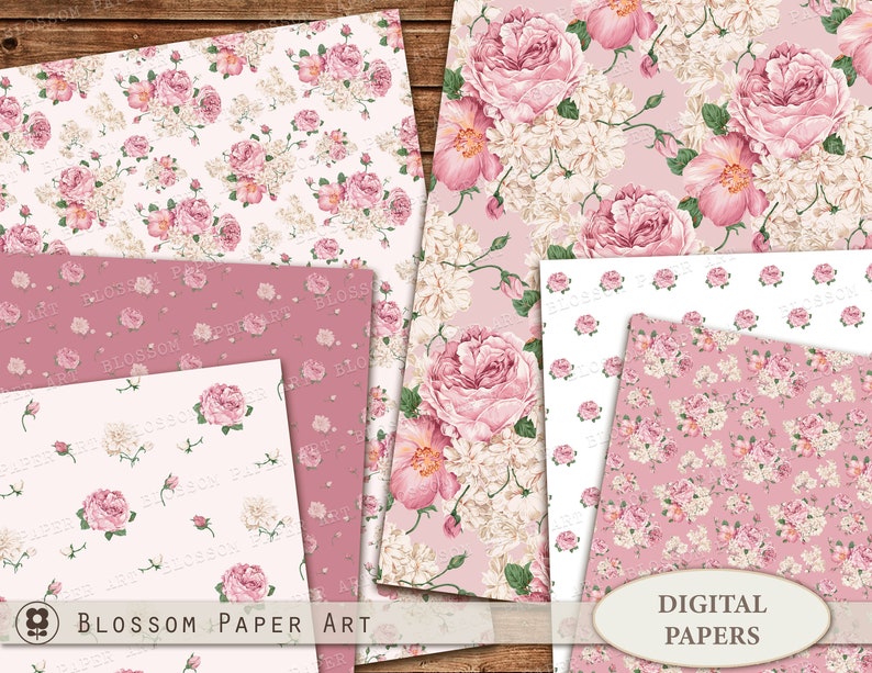 Victorian Rose Digital Paper Pack: Floral Collage Sheets (instant ...