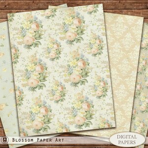 Shabby Chic Papers, Rose Digital Paper Pack, Vintage Style Paper, Rose ...