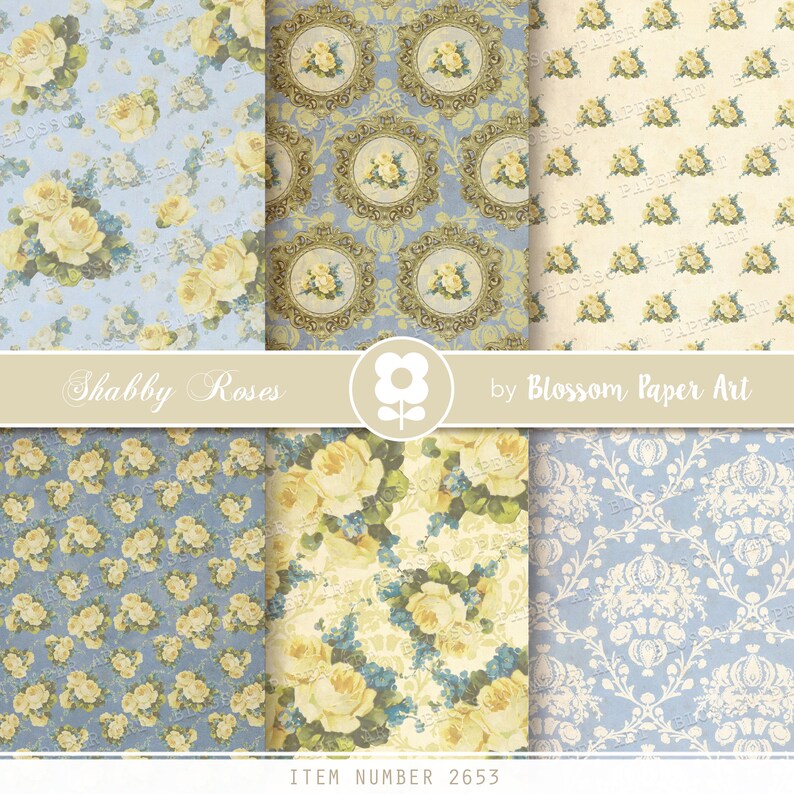 Yellow Digital Paper Vintage Scrapbook Paper Pack Floral - Etsy