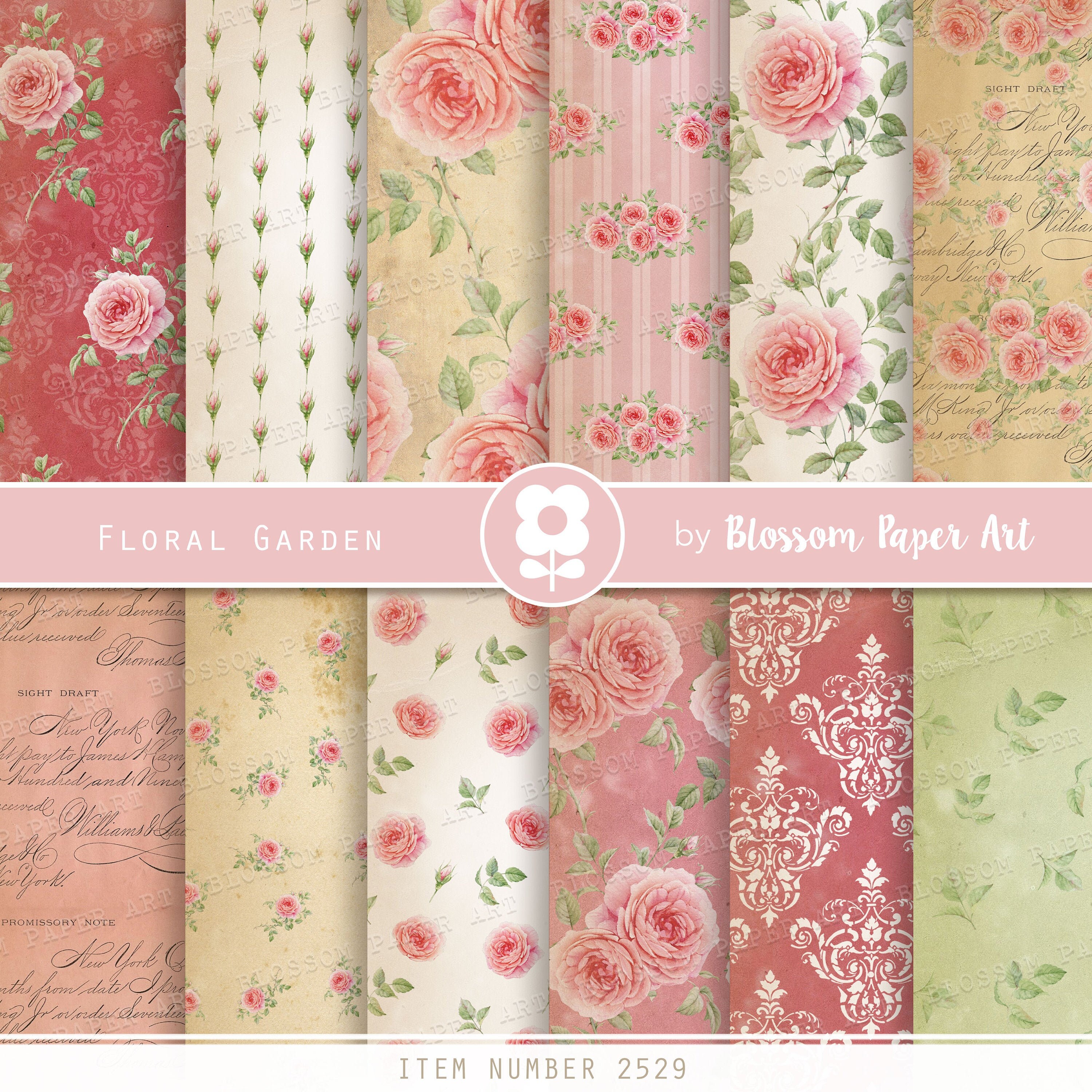Vintage Digital Paper Roses Shabby Chic Scrapbook Paper Pack | Etsy