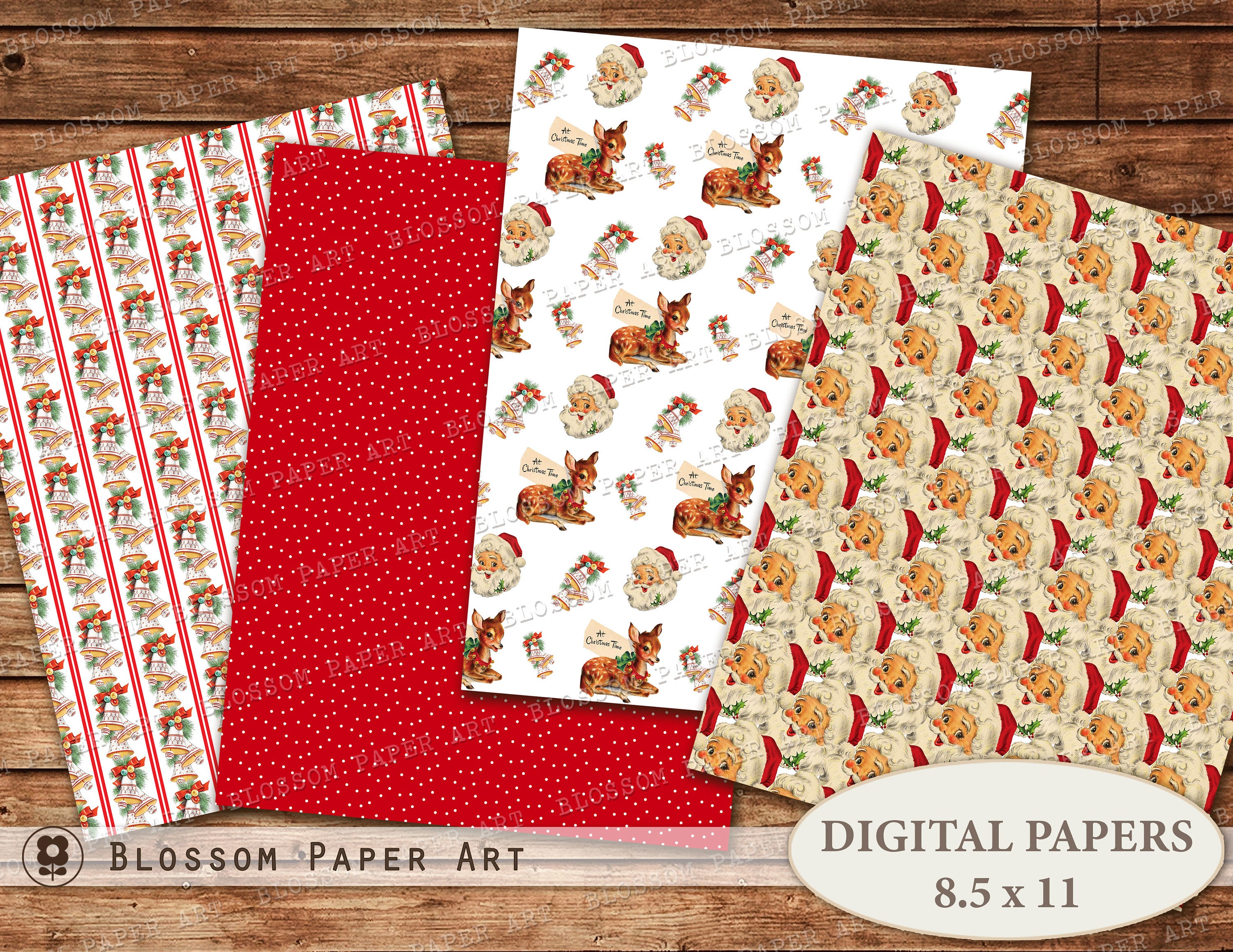 Christmas Digital Paper Scrapbook Paper Vintage Christmas | Etsy