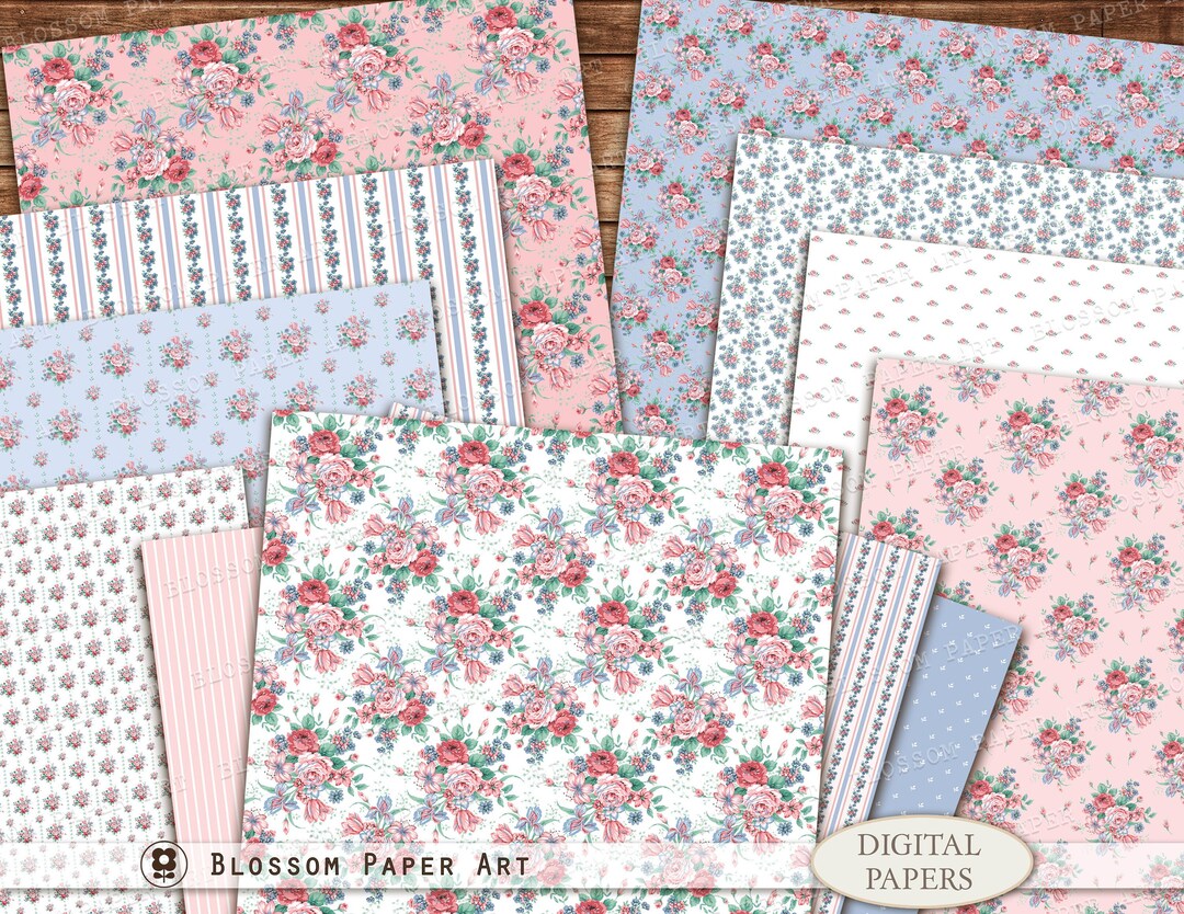 Dollhouse Paper, Shabby Digital Paper, Floral Printable Wallpaper for ...