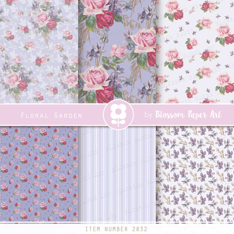 Rose Digital Paper Shabby Chic Digital Paper Pack Vintage | Etsy