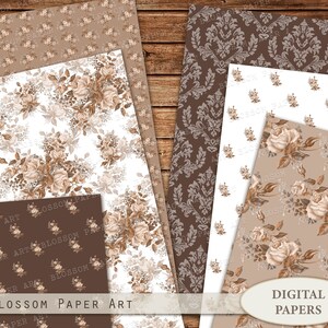 Brown Floral Digital Paper, Floral Digital Paper Pack, Vintage ...