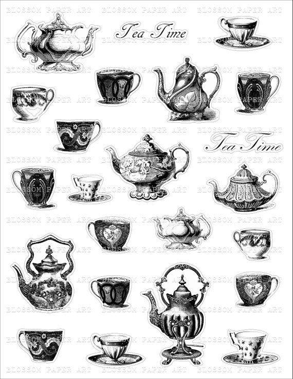 Teapot Printable Stickers Tea Printable Stickers Digital Stickers
