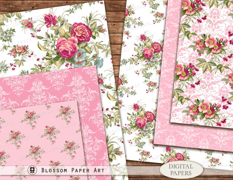 Vintage Rose Digital Paper Pack: Pink Floral Scrapbooking (digital ...