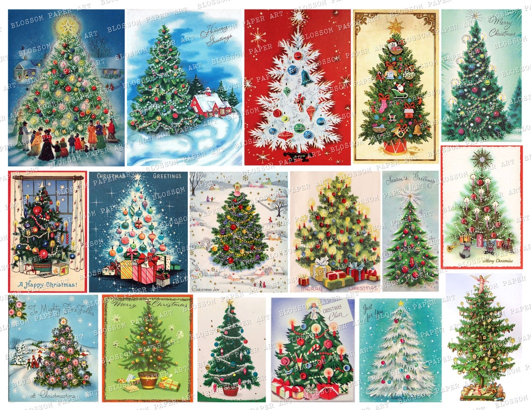 Vintage Christmas Tree Cards: Ephemera Collage Sheet (digital Download ...