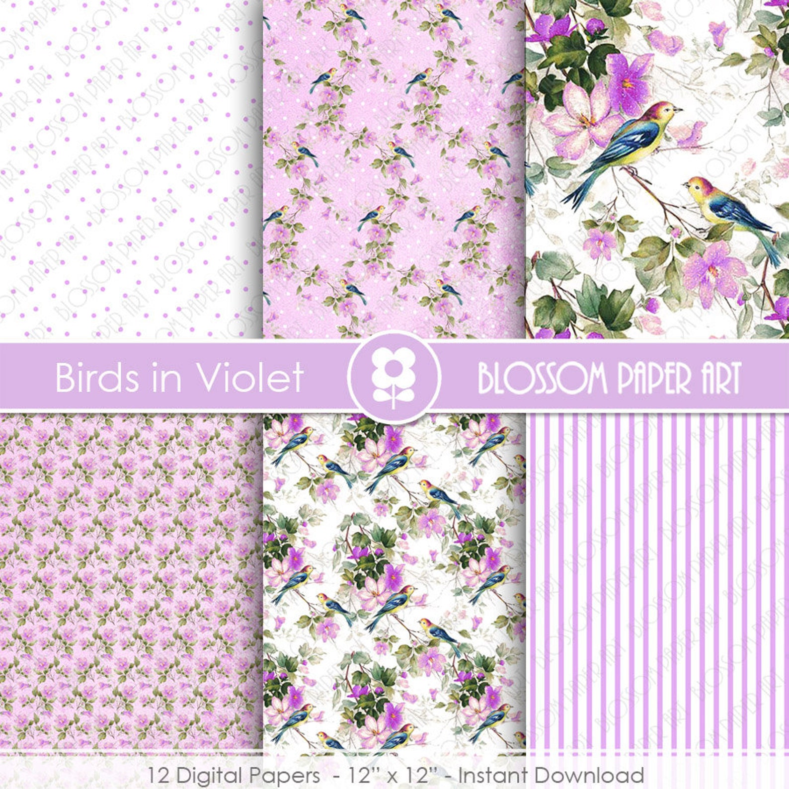 Violet Digital Paper Violet Digital Paper Pack Birds | Etsy