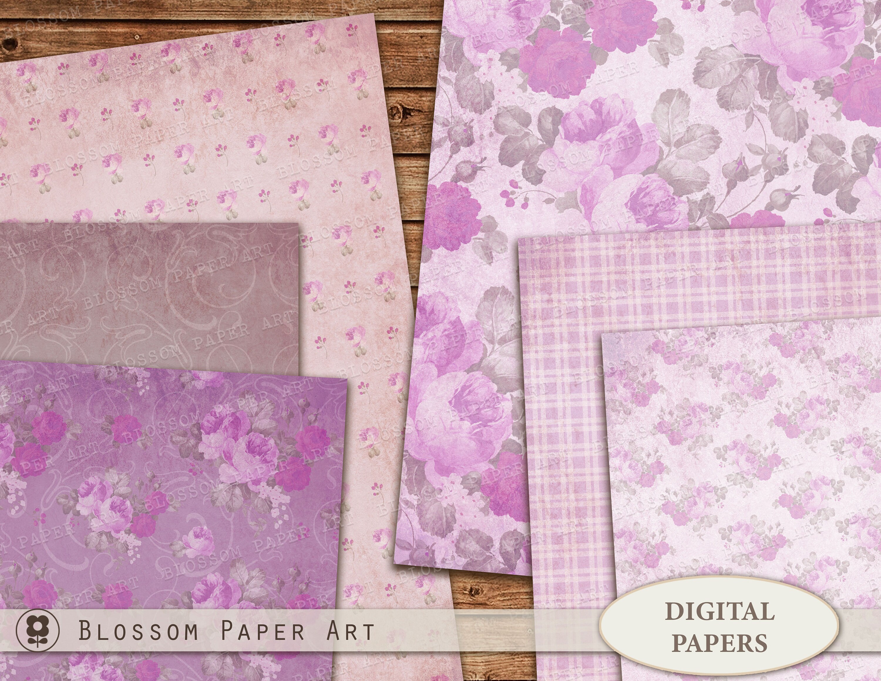 Vintage Digital Paper Floral Scrapbook Paper Purple Digital - Etsy