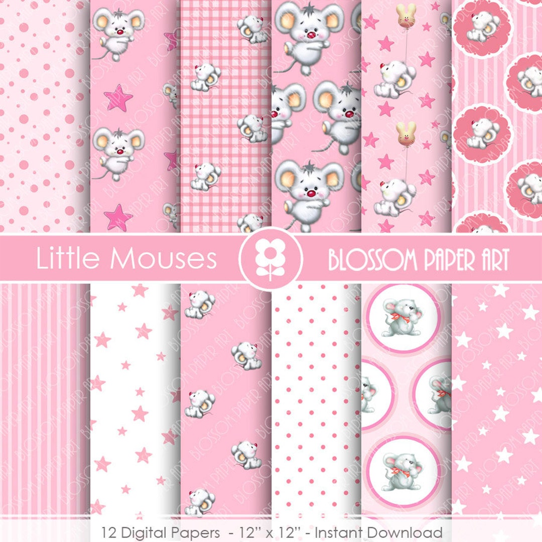 Pink Digital Paper Baby Girl Pink Digital Papers, Scrapbooking, Mouse ...
