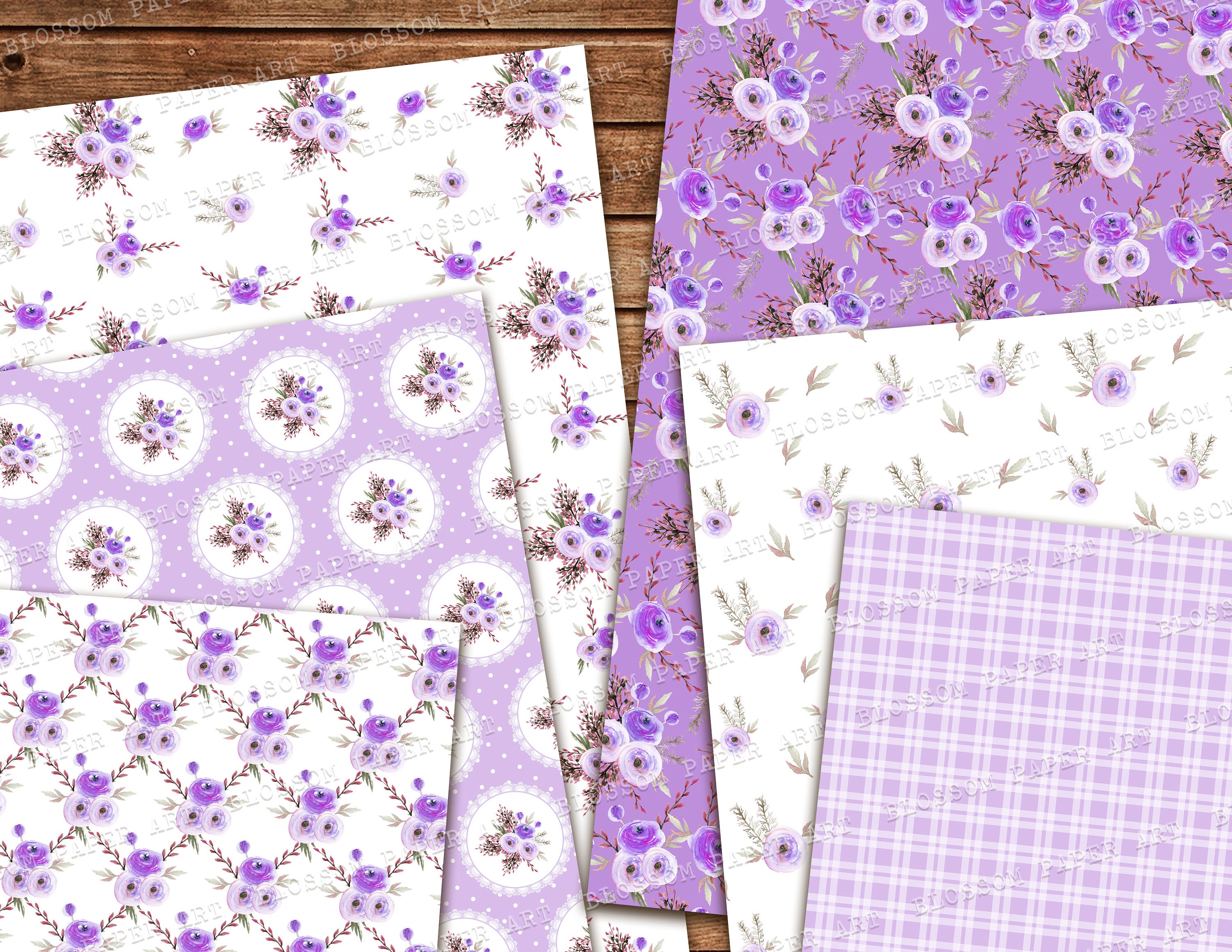 Purple Digital Papers Watercolor Floral Digital Paper Pack | Etsy