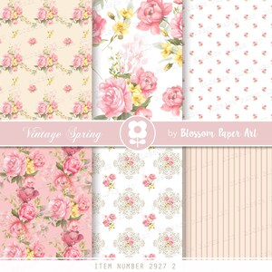 Shabby Chic Rose Digital Paper Pack, Pink Digital Paper, Rose ...