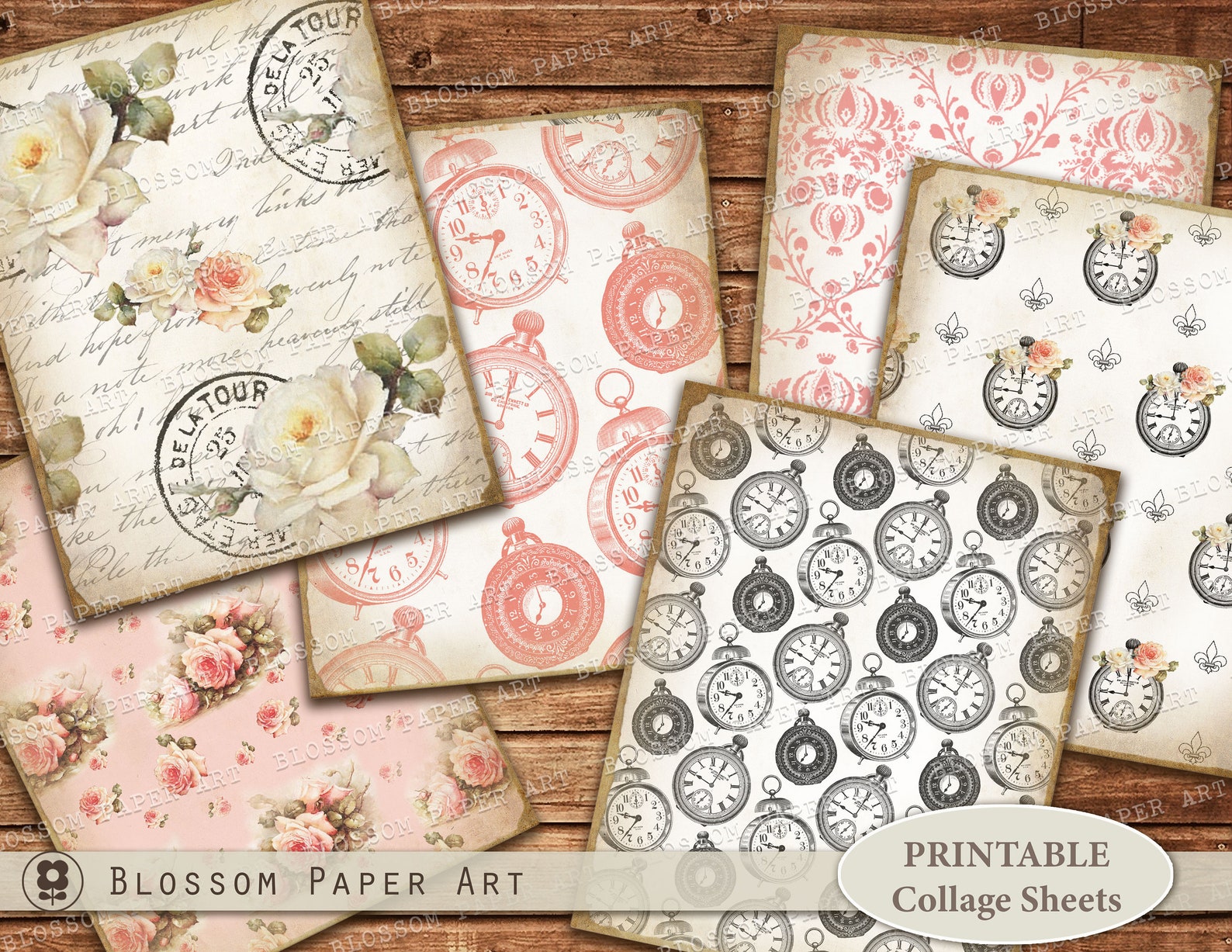 Digital Paper VINTAGE FLOWERS Digital Collage Sheet Digital - Etsy