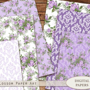 Purple Floral Digital Paper, Floral Digital Paper Pack, Vintage ...